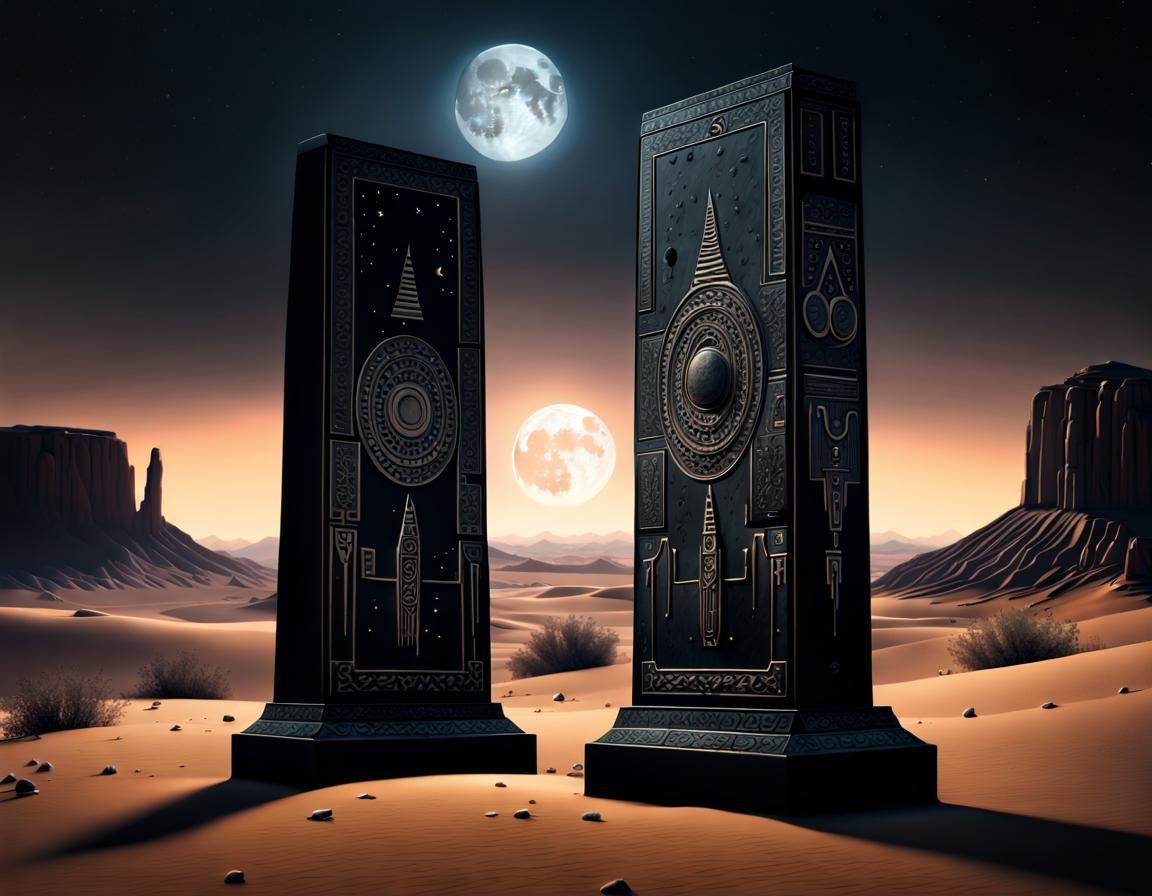 Two Mysterious Monoliths and Two Full Moons - AI Generated Artwork ...