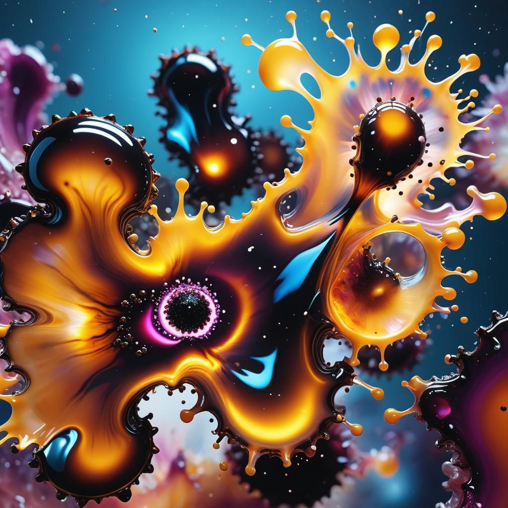 invisible exploding dancing ferrofluid magic rhythm lamp dribbliing over galaxy agate with ...