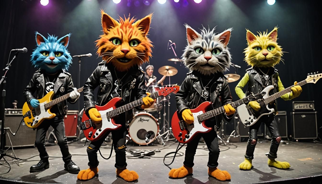 Cats in Punk Rock Band on stage 2 - AI Generated Artwork - NightCafe ...
