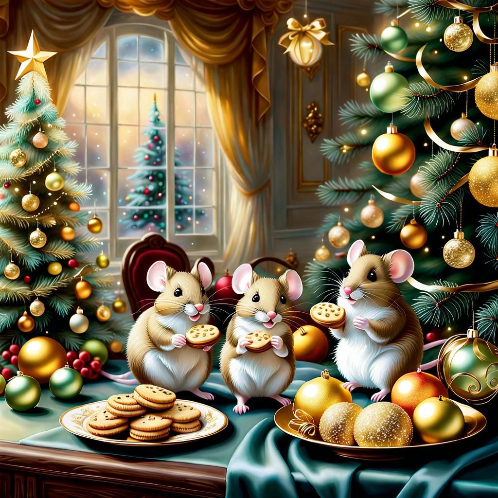 Mice Christmas holiday with much cookies - AI Generated Artwork ...