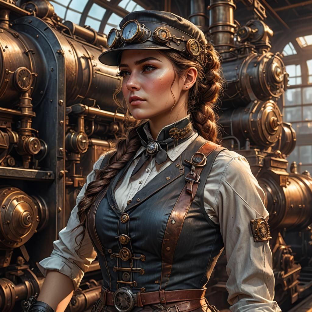 Steampunk female train engineer - AI Generated Artwork - NightCafe Creator