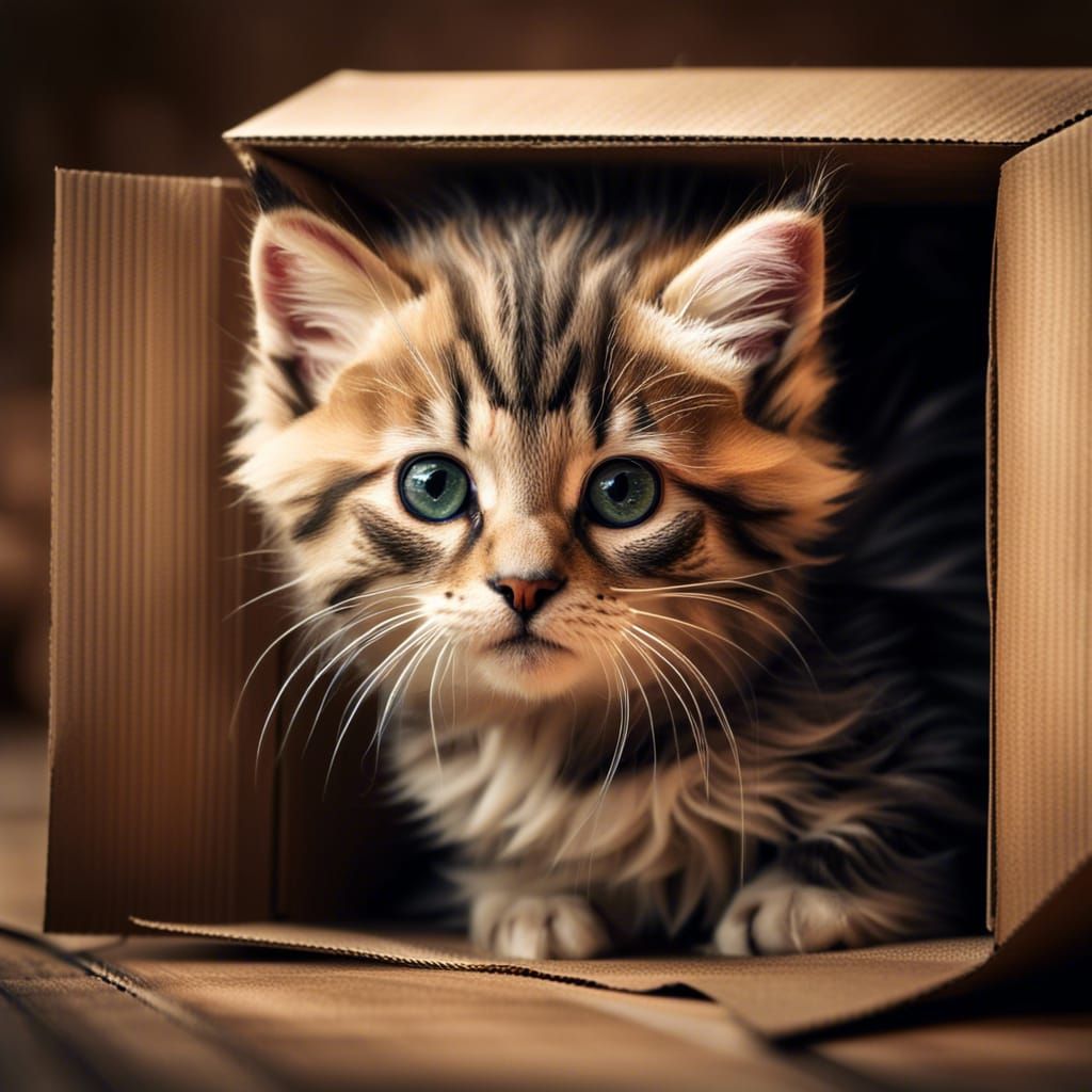 Kitten in a box - AI Generated Artwork - NightCafe Creator