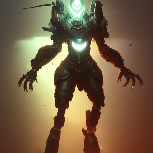 A cyborg beast with 3 eyes located on the faceplate in the center of ...