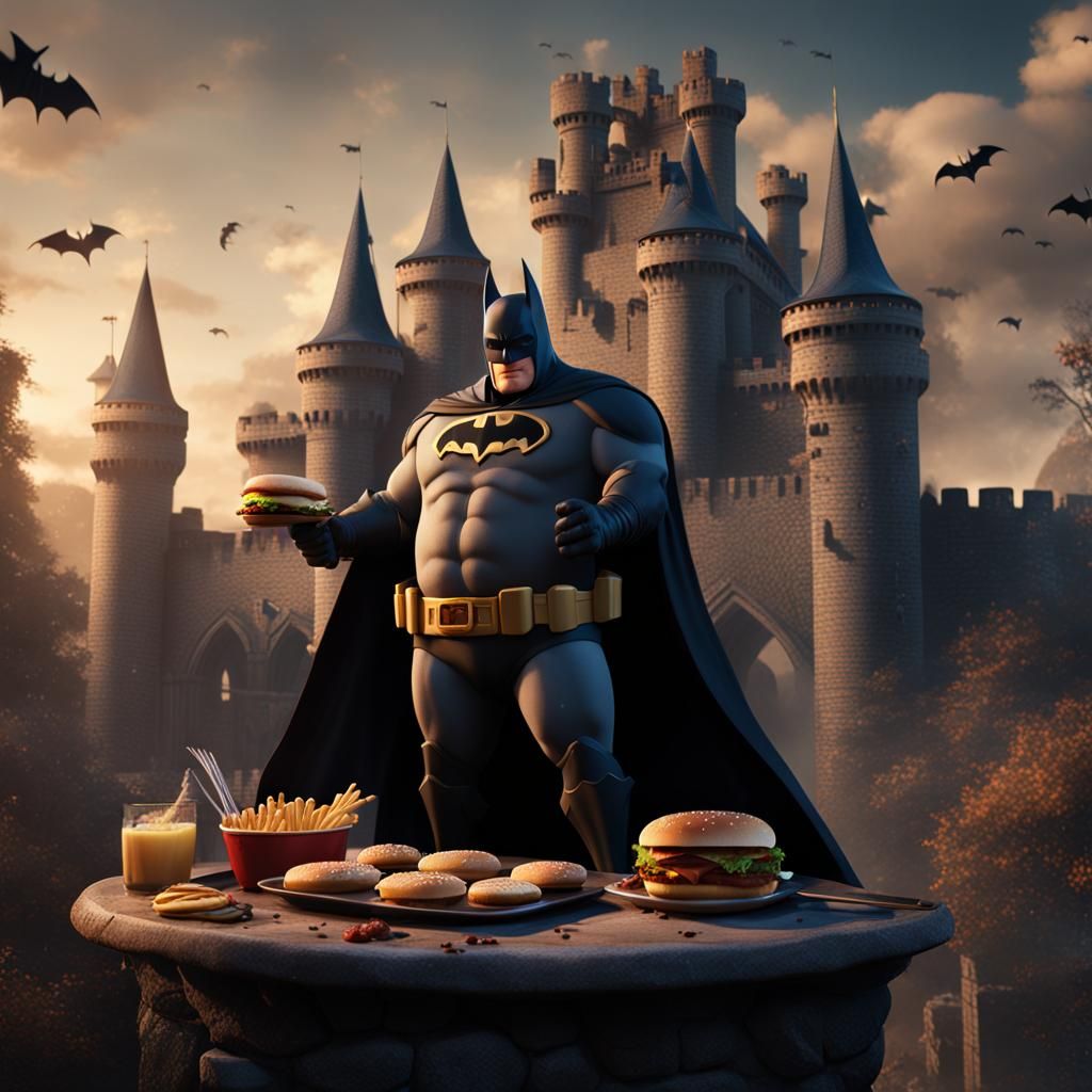 Fat Batman making burgers on a castle - AI Generated Artwork ...