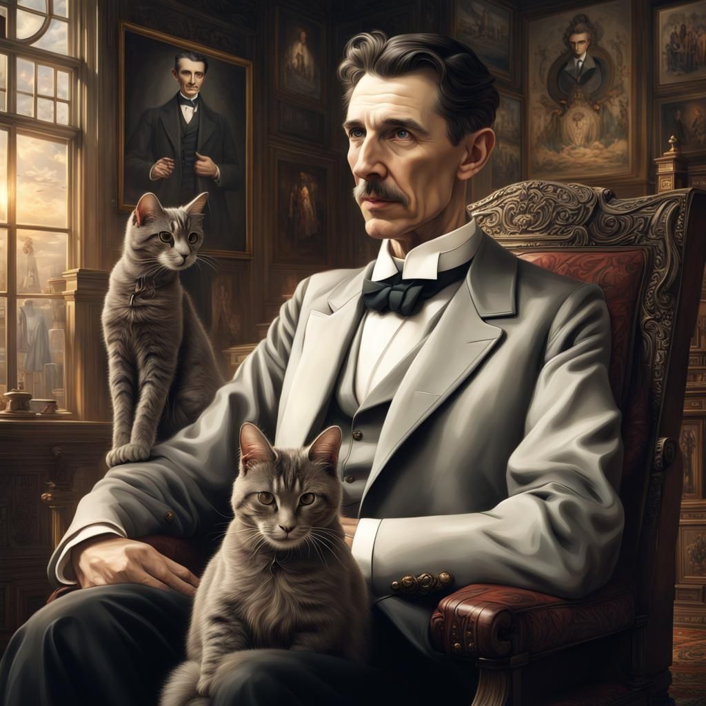 nikola Tesla with cats. The end of an era. - AI Generated Artwork ...