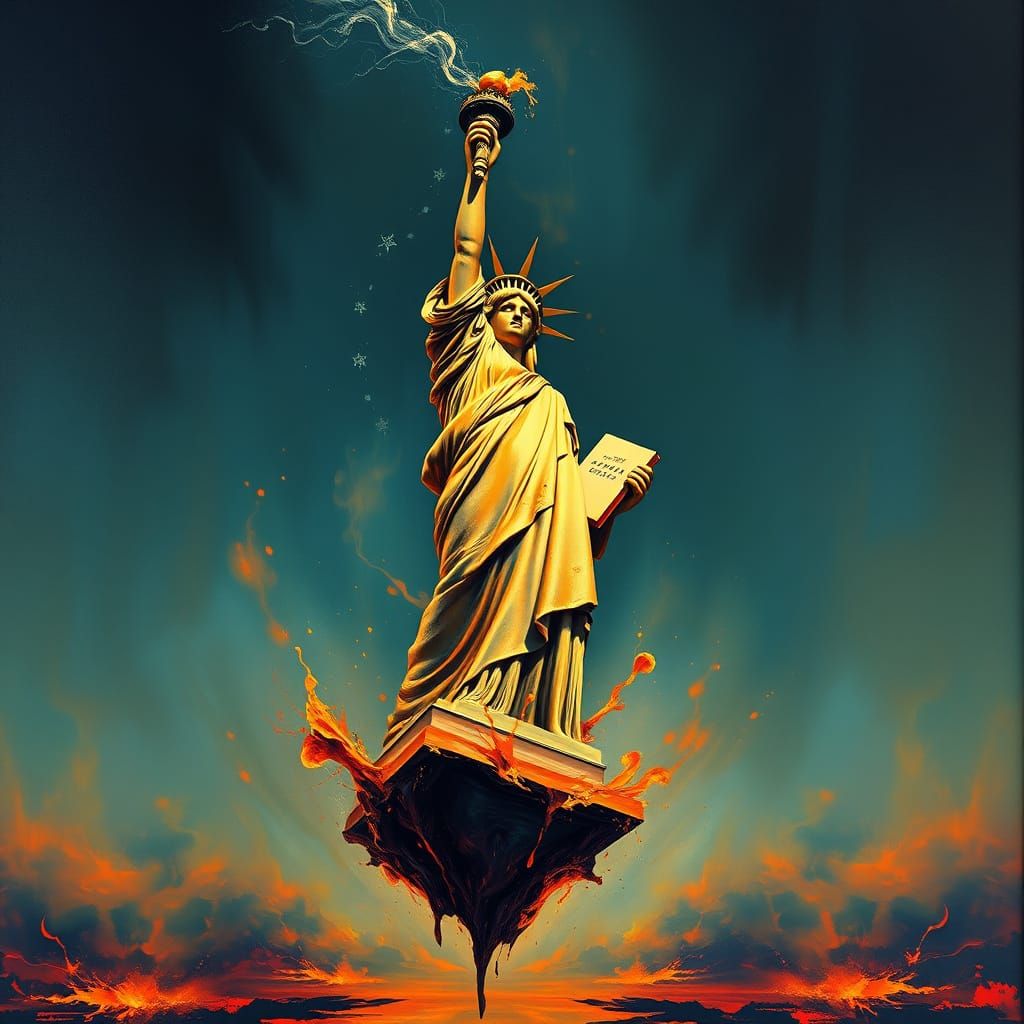 Floating Statue of Liberty in Dreamlike Surrealism - AI Art