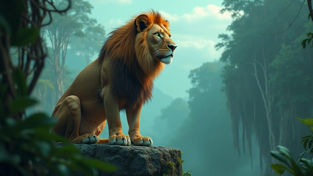 Lion King of the Jungle in Regal Splendor - AI Art