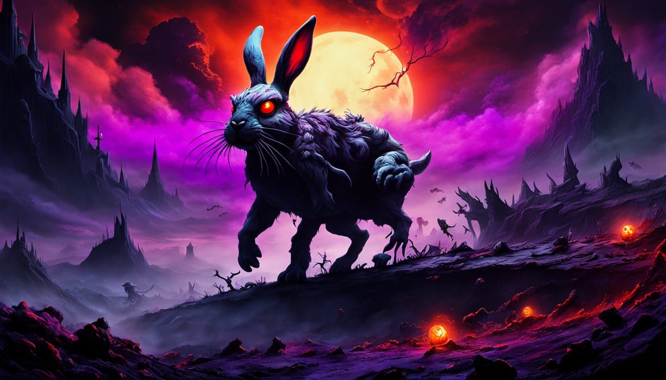 Burrow deep Where shadows reign Gnashing teeth The cosmic pain Doom Bunny leaps The void unfolds ...