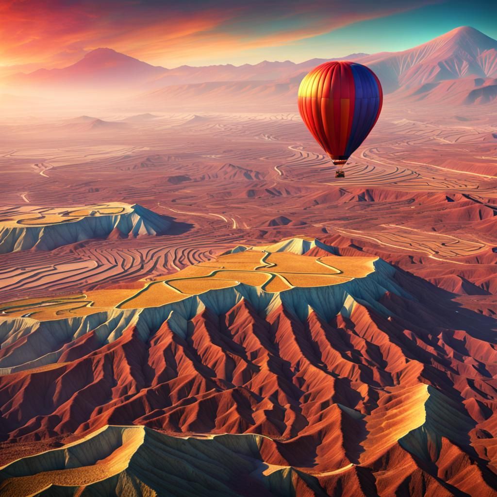 Hot balloon Peru nazca lines. - AI Generated Artwork - NightCafe Creator