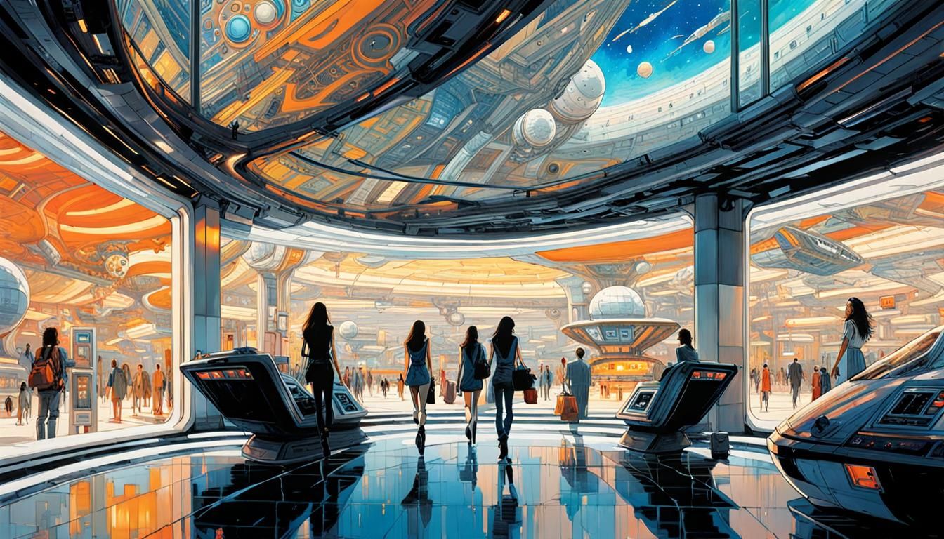 Shopping Mall on a Spaceship. 2 - AI Generated Artwork - NightCafe Creator