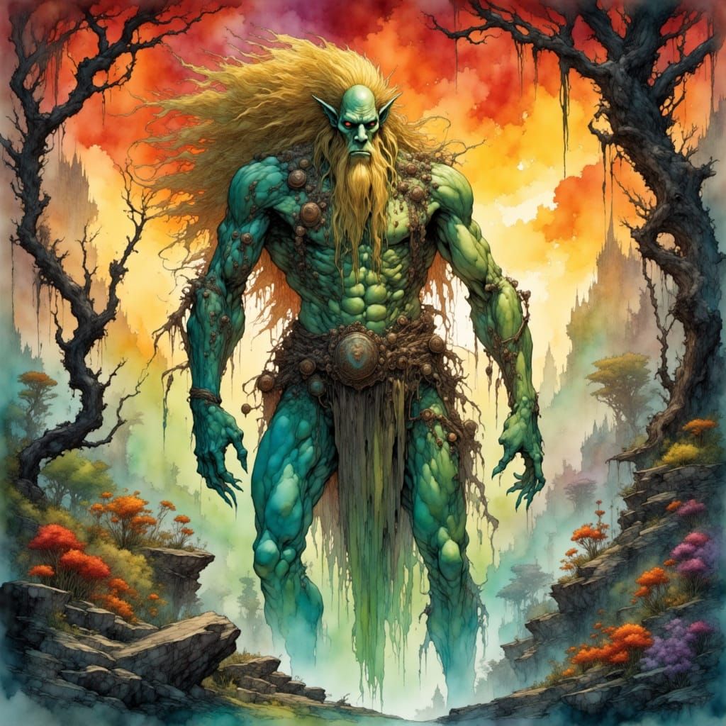 The Ogre Of Ogres - Majestic Ogre in Vibrant Watercolor Land...