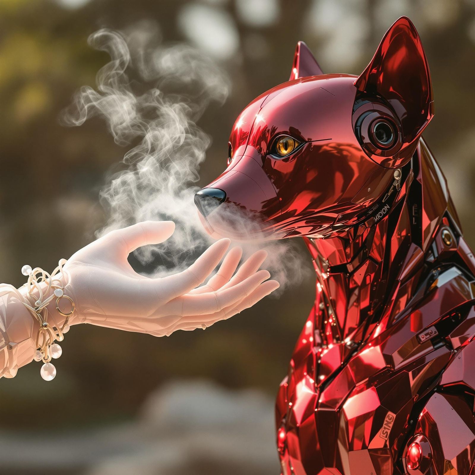 Floating Cloud Hand With Nimble Fingers Tickling the Ruby Robo-Dog II