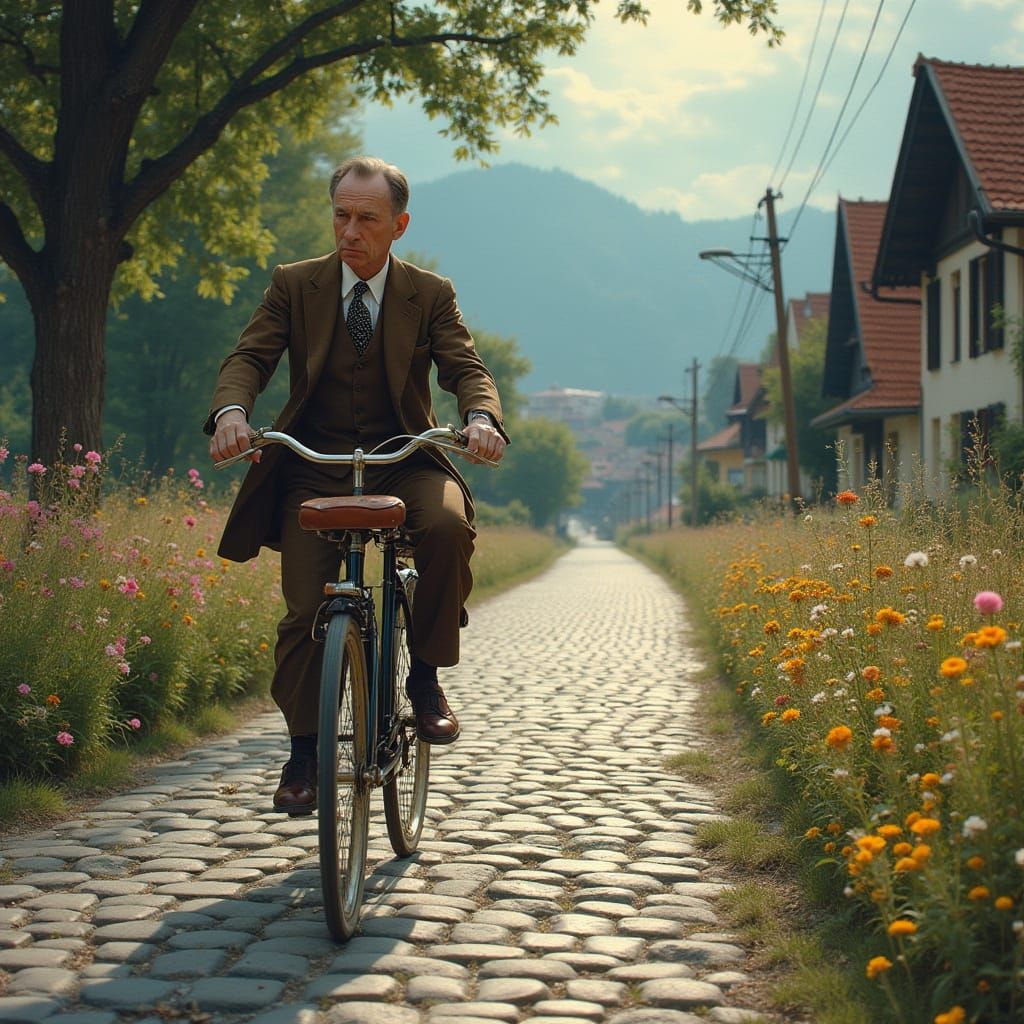 Albert Hofmann Rides Vintage Bicycle Through Dream... - AI Art