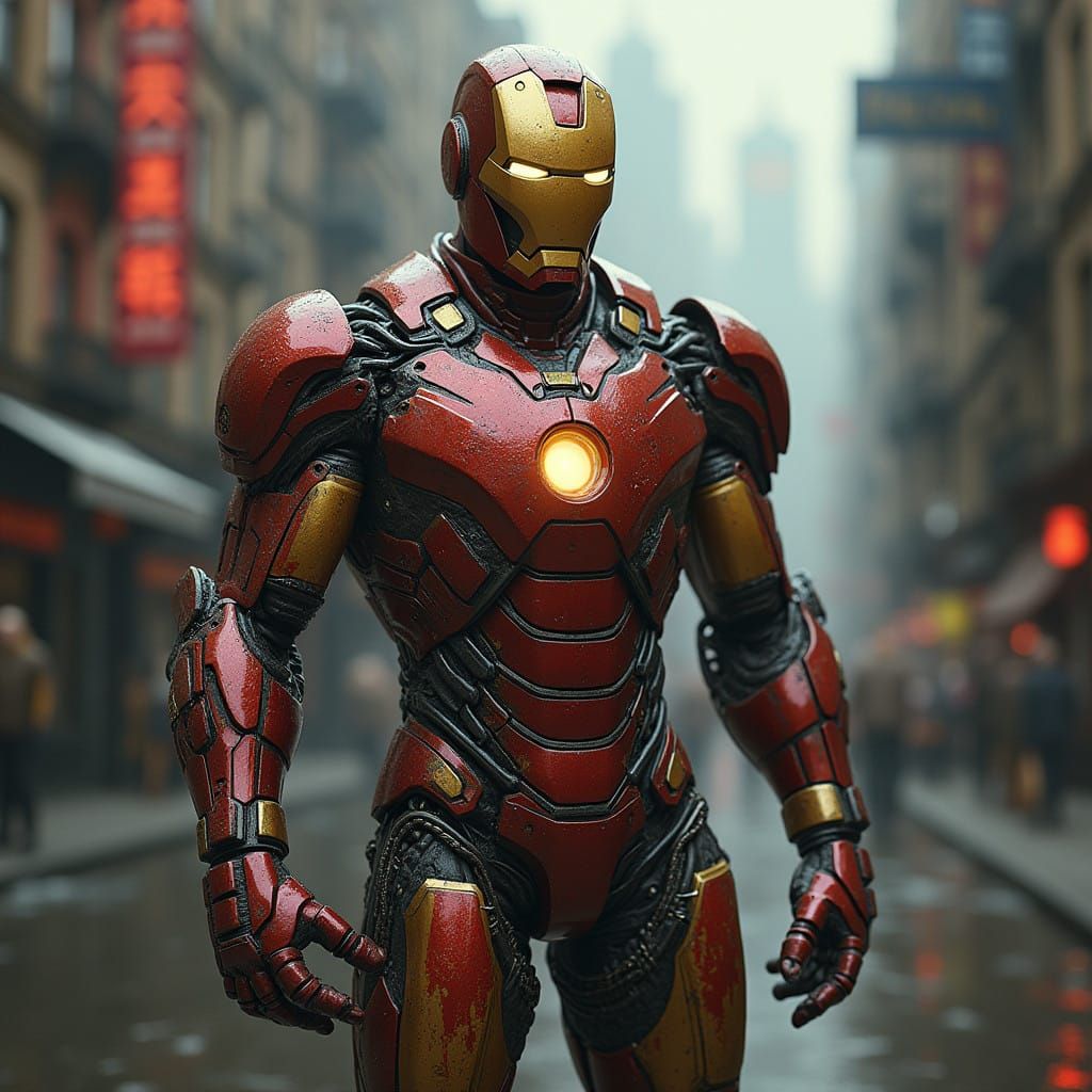 Hyper-Stylized Ironman with Metallic Muscles and G... - AI Art