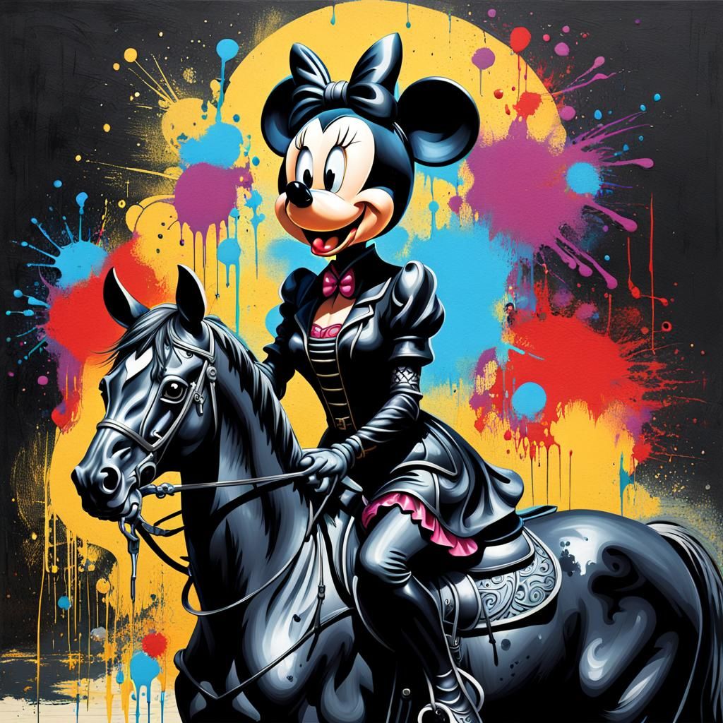 Gothic Minnie Mouse on a horse - AI Generated Artwork - NightCafe Creator