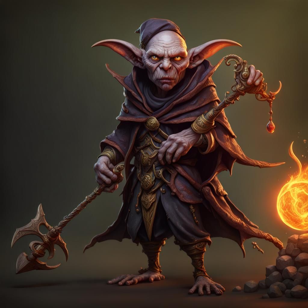 Goblin warlock - Detailed Goblin Warlock with Magic Staff