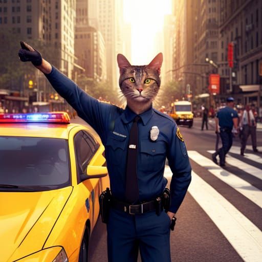 cat police officer directing traffic at a busy intersection - AI ...