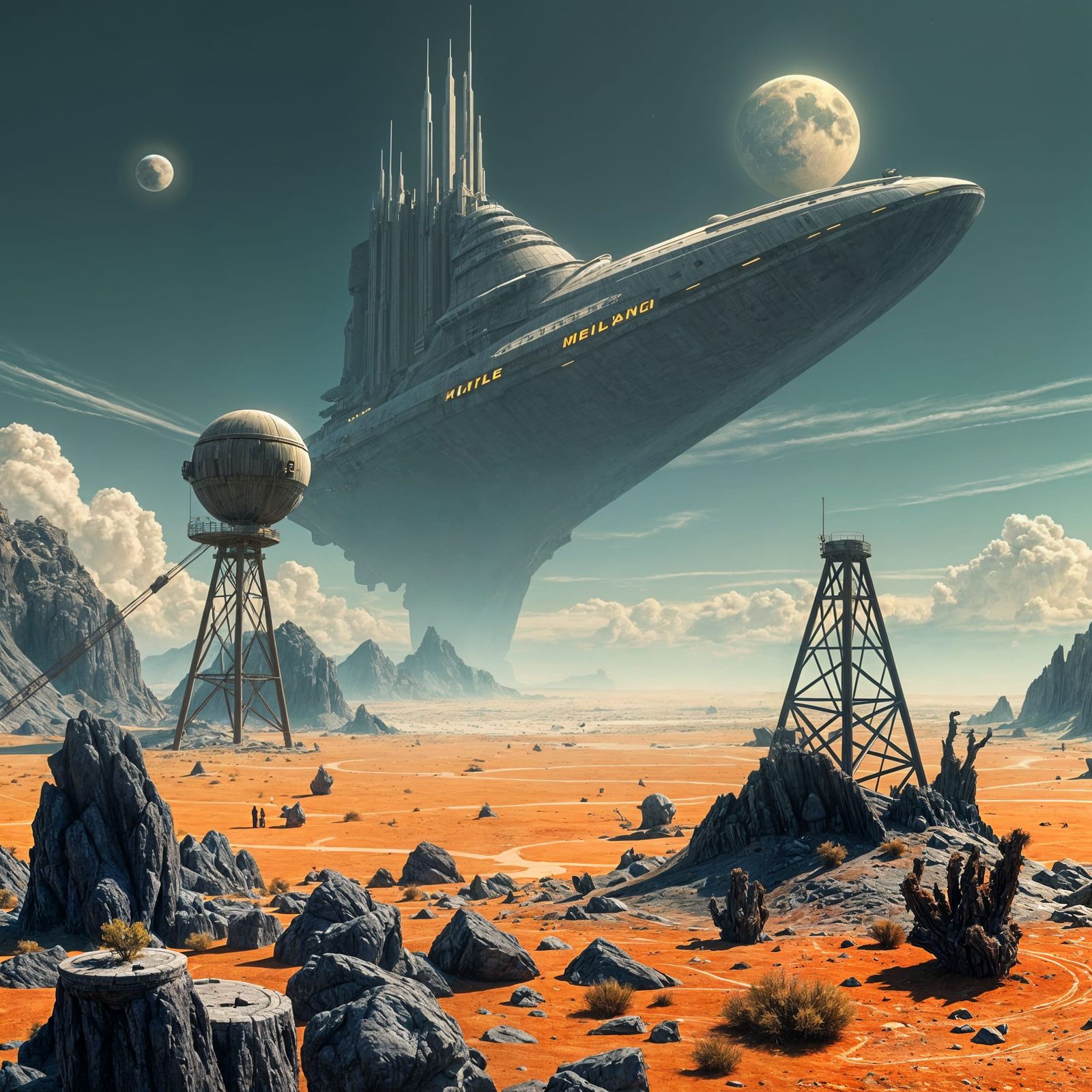 A lone radar beacon stands on a desolate, windswept planet, gazing up ...