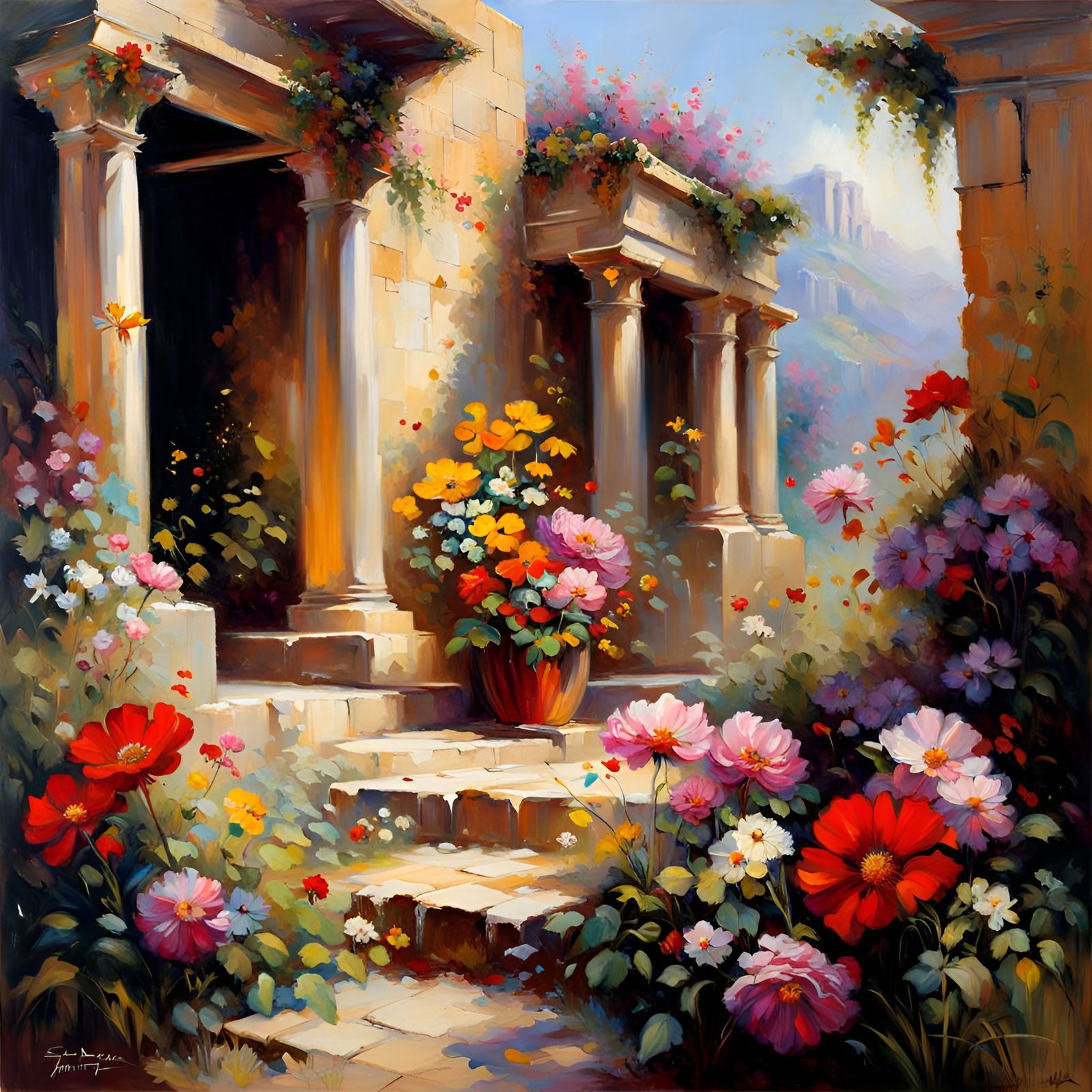 Flowers and ruins - AI Generated Artwork - NightCafe Creator