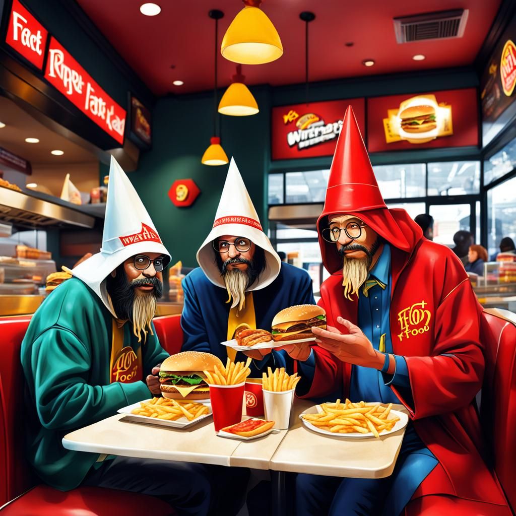 Wizards in fast food restaurant - Wizards Dine at a Fast Foo...