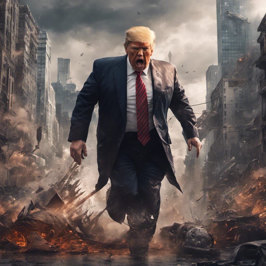 A giant sized donald trump destroying a city - AI Generated Artwork ...
