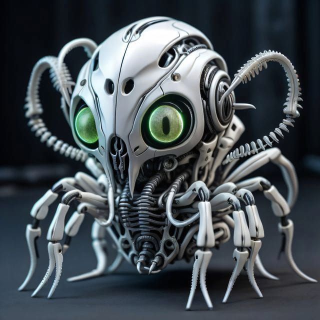 Close Up of Black and White Eldritch Creeper with Green Insect Eyes ...