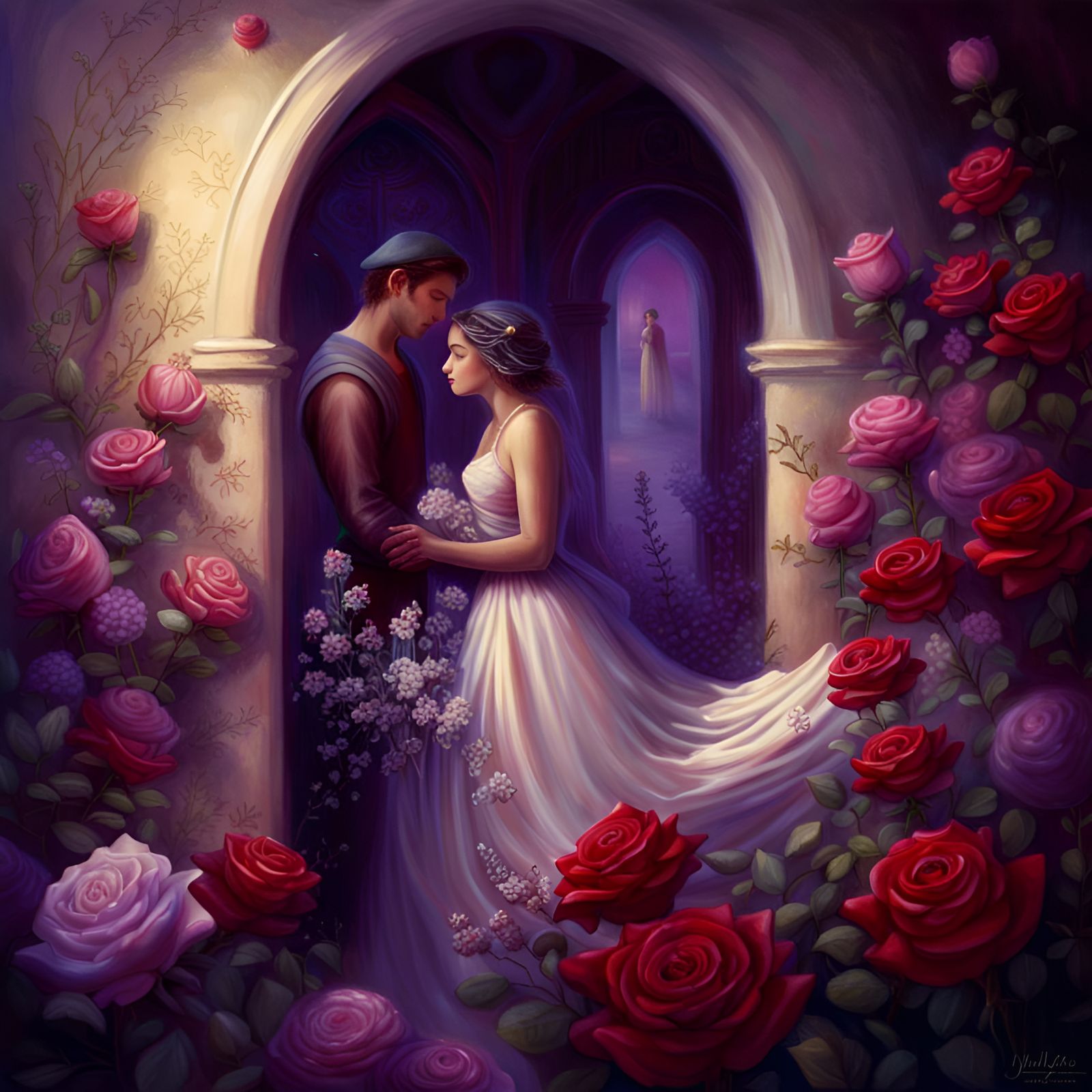 A dreamy, romantic scene of a couple embracing. - AI Generated Artwork ...