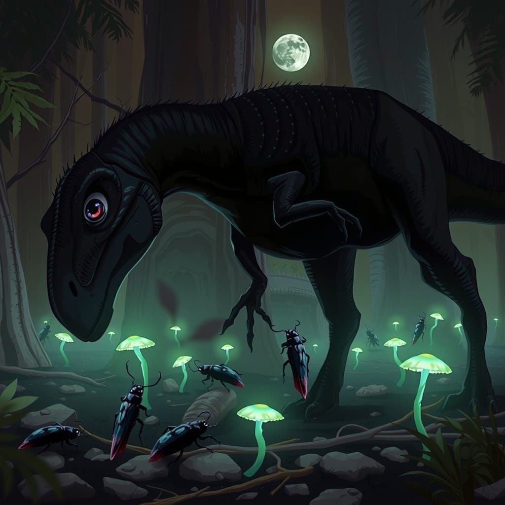 Dark Fantasy Raptor Hunts Under Starry Night Sky - AI Art