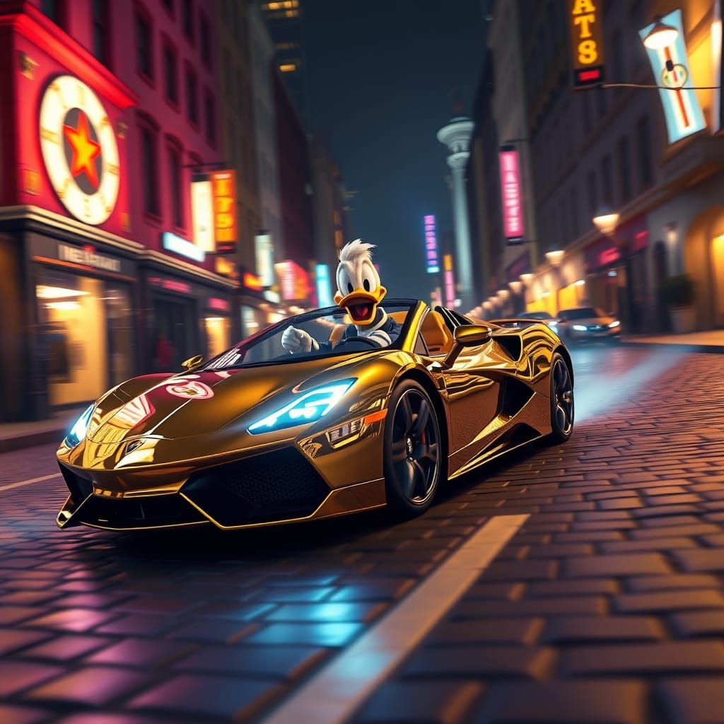 Scrooge McDuck driving gold car - Scrooge McDuck in a Luxuri...