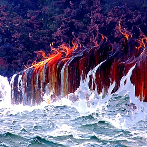 Fire waterfall cascading into an ocean - AI Generated Artwork ...