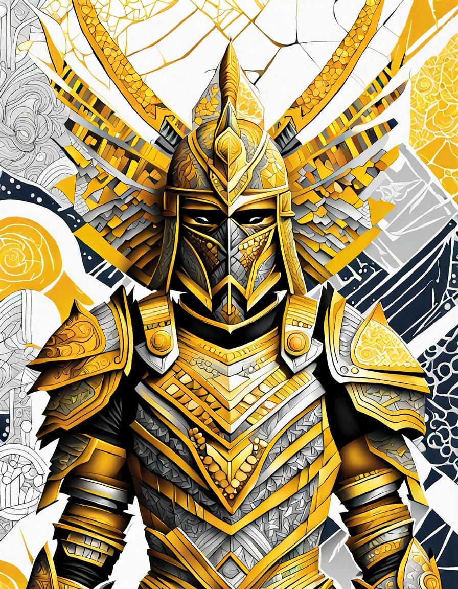 (Ancient yellow warrior with ancient fairy like armor, armor with ...