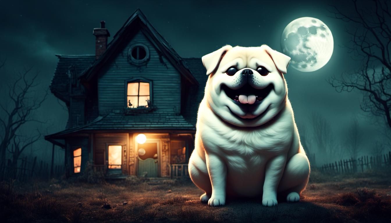 happy dog and the haunted house. - AI Generated Artwork - NightCafe Creator