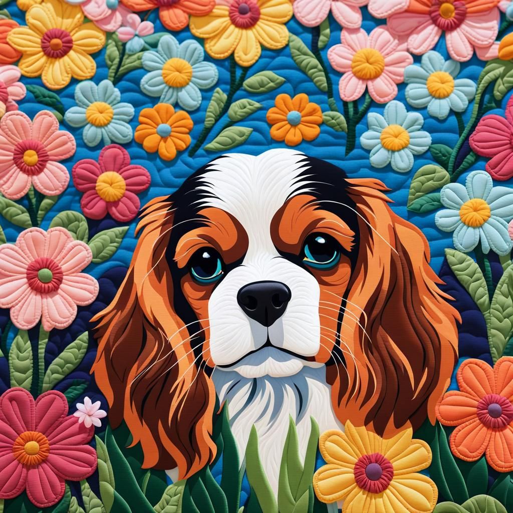 Cute Cavalier King Charles Spaniel Quilt - AI Generated Artwork ...