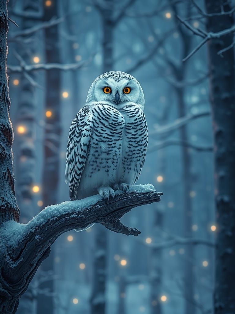 Staring into Your Soul - Snowy Owl in a Bioluminescent Winte...