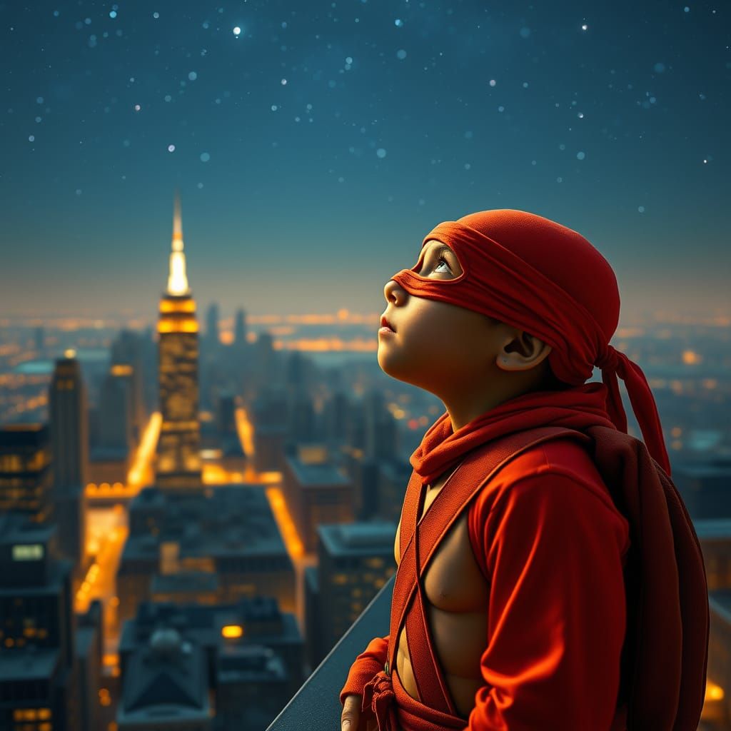 Ninja Turtle Boy Contemplates the Stars - AI Art