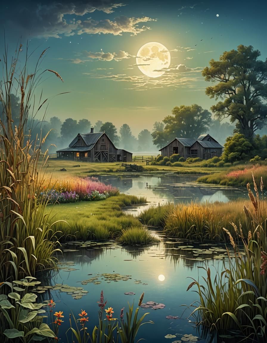 An Enchanted Moonlit Farmland - AI Generated Artwork - NightCafe Creator