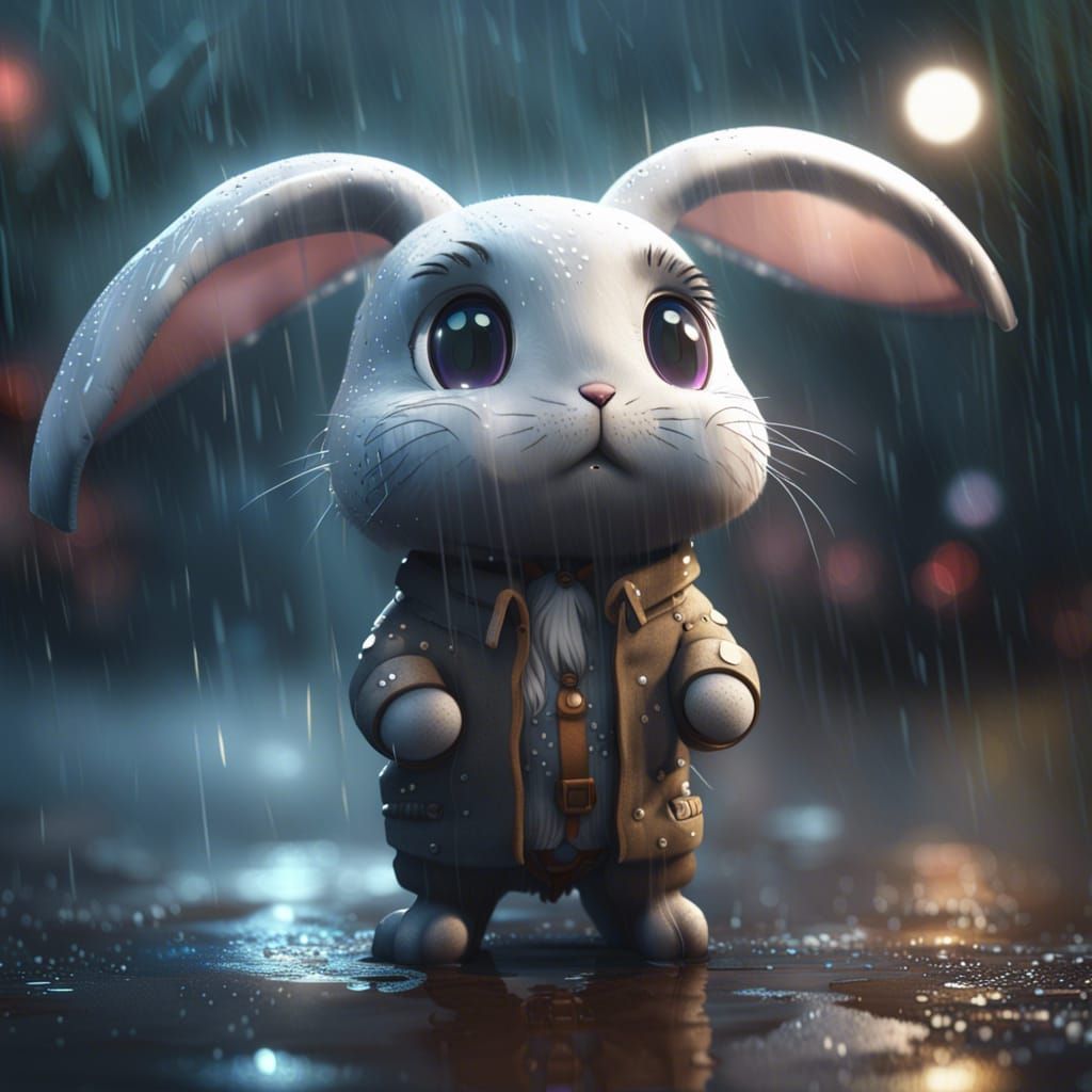 Sad Bunny in the rain! - AI Generated Artwork - NightCafe Creator