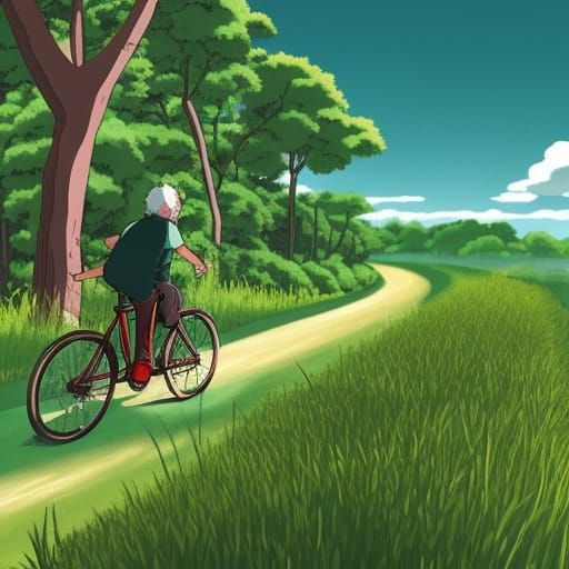 ghibli style bike ride - AI Generated Artwork - NightCafe Creator