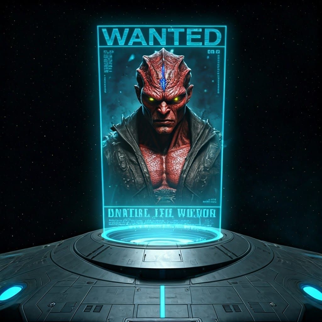 Wanted - Cyberpunk Fugitive Wanted Poster in Space
