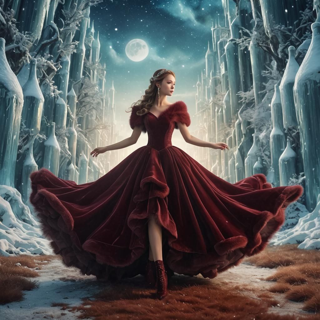 Deep Red Wide Evening Gown Realistic & Creative. Redone. - AI Generated Artwork - NightCafe Creator