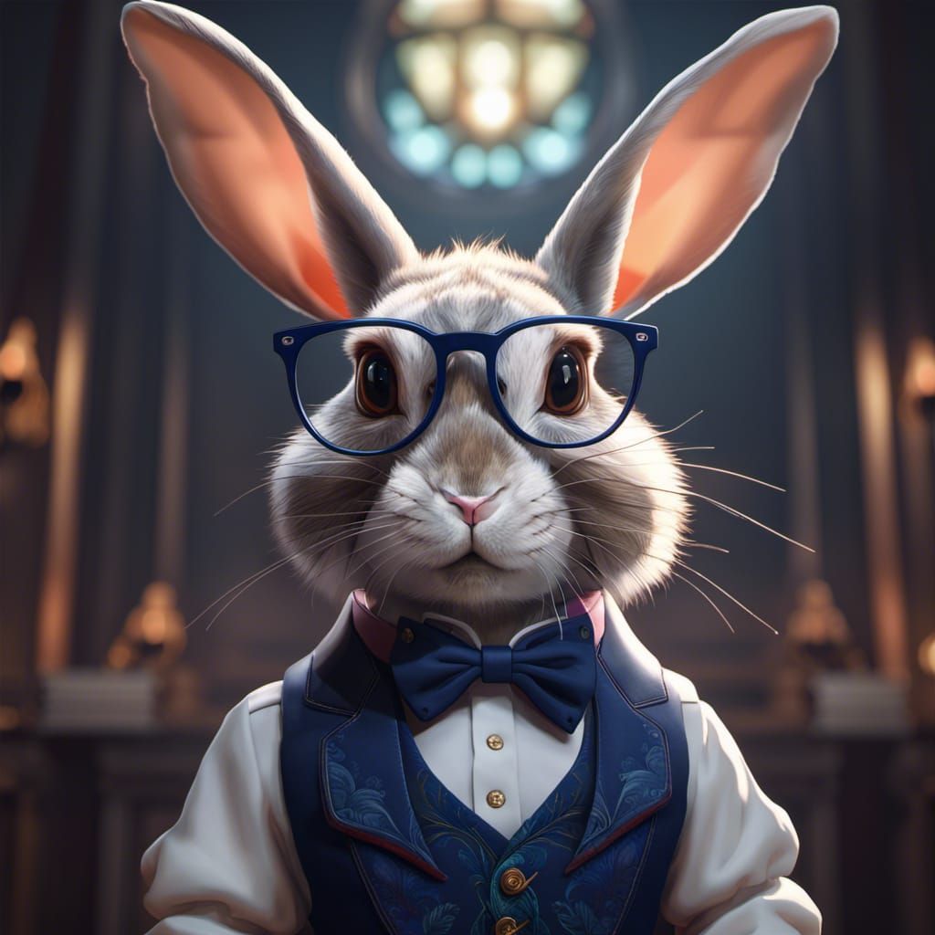 Rabbit in dark blue waistcoat and glasses - AI Generated Artwork ...
