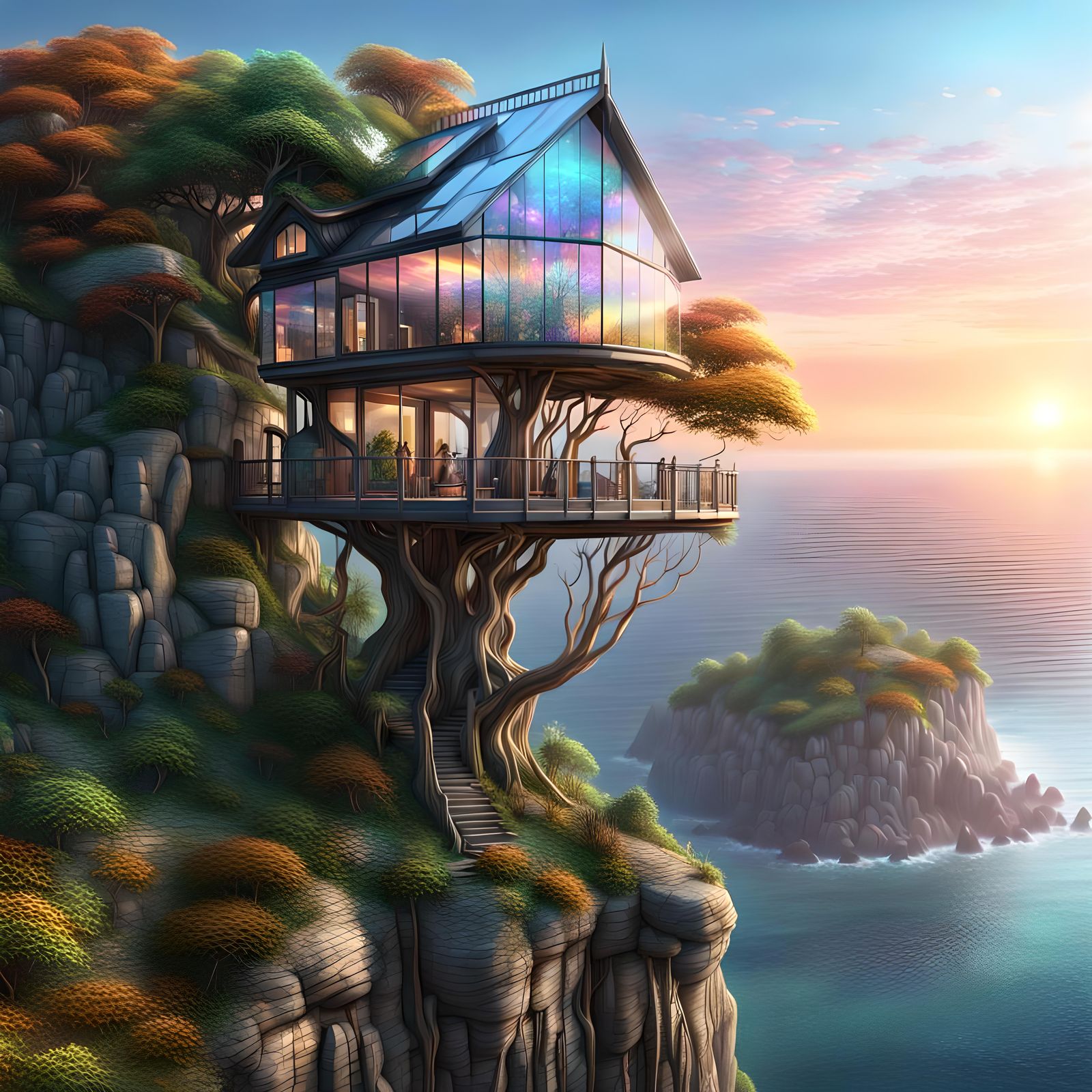 Treehouse on a cliff - AI Generated Artwork - NightCafe Creator