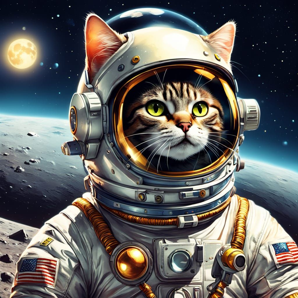 Futuristic Feline Lunar Explorer in Space Suit - AI Art