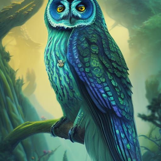 photo of blue green owl - AI Generated Artwork - NightCafe Creator