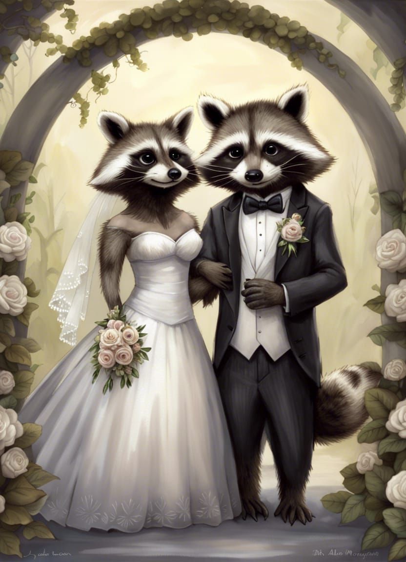 Mr. & Mrs. Raccoon's Wedding Portrait - AI Generated Artwork ...