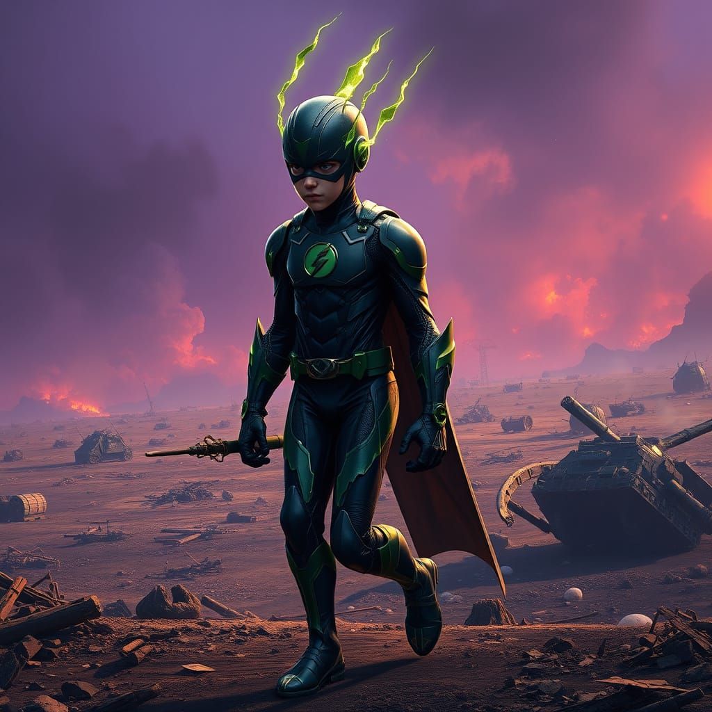 The Flash Speedster in Dark, Futuristic Armor, Wal... - AI Art