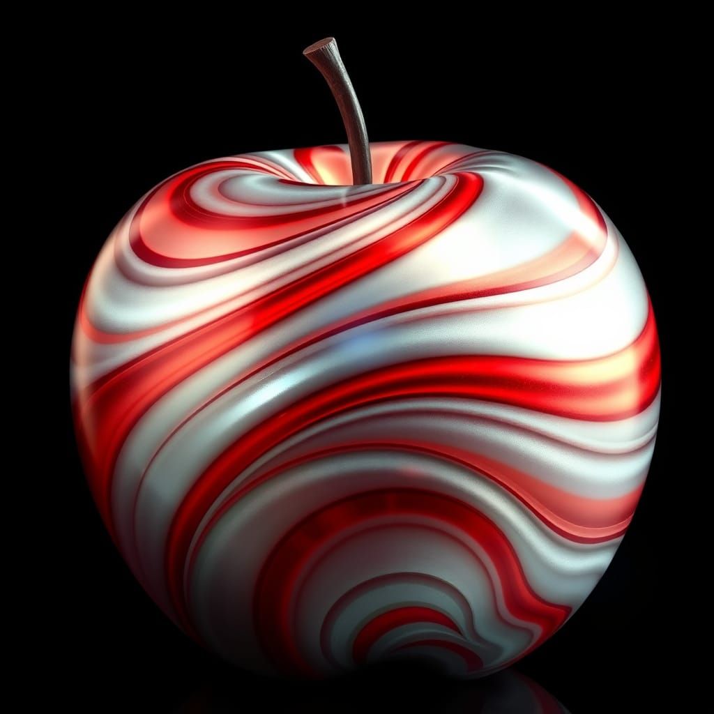 Glossy, Iridescent Apple with Swirling Silver and ... - AI Art