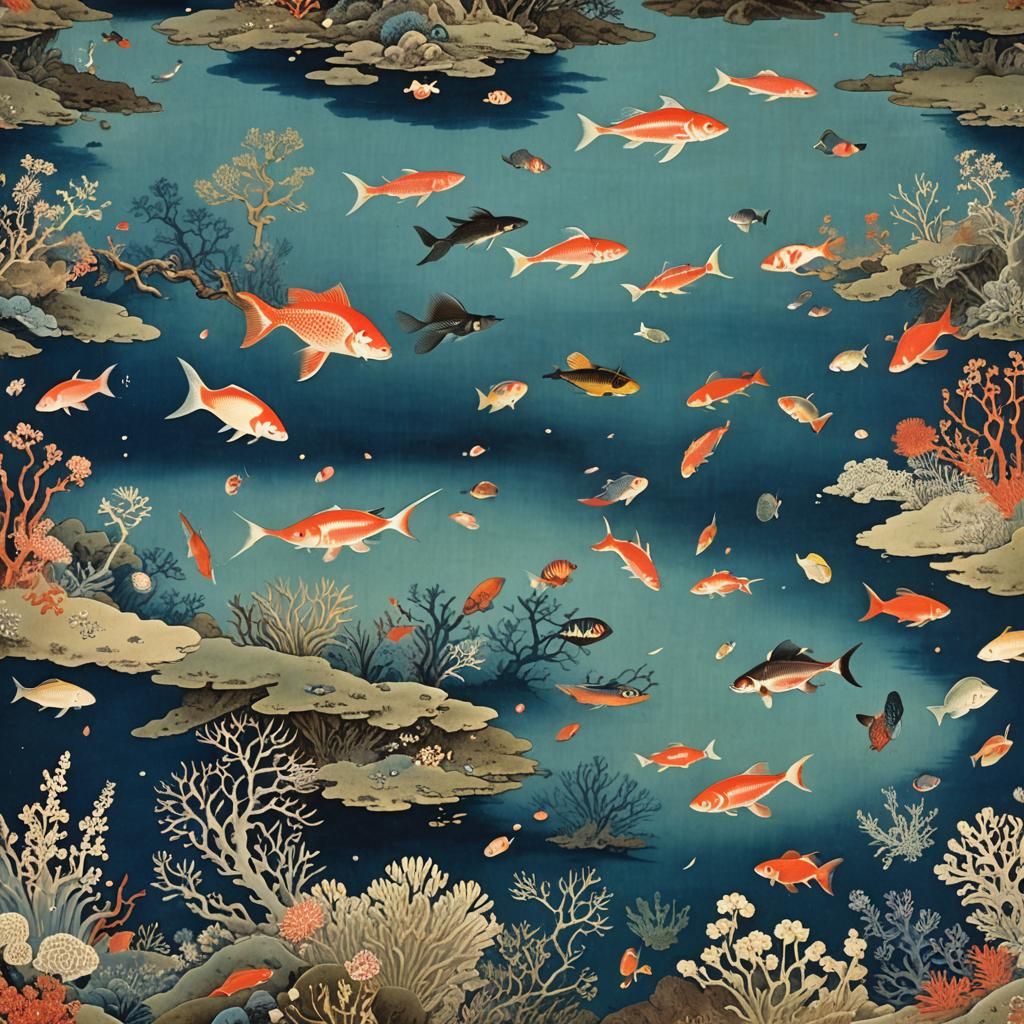 Ukiyo-e by Hieronymus Bosch: Tropical underwater paradise #1 - AI ...