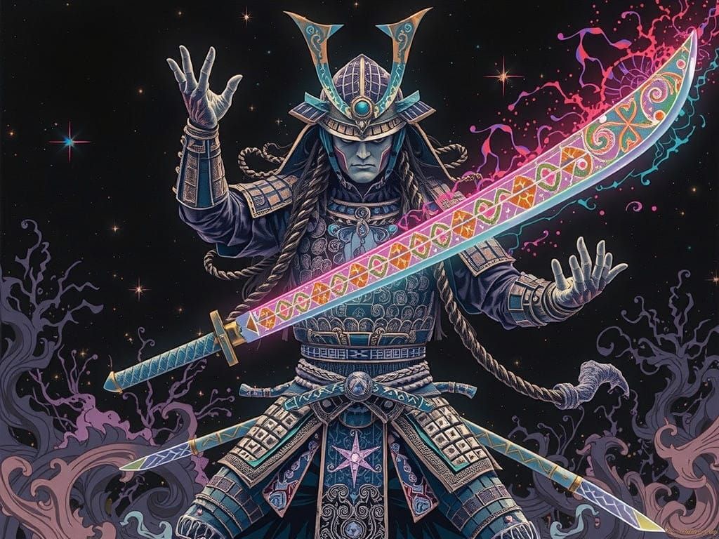 Ethereal Samurai Warrior in Traditional Japanese A... - AI Art