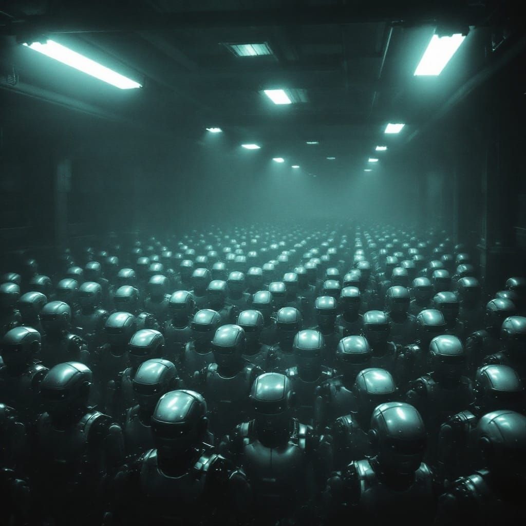 Dystopian Robots in Rhythmic Formation - AI Art